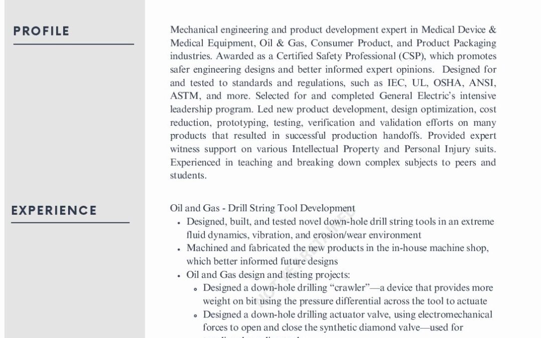 Rob Irion – Mechanical Engineering Expert CV 2025 | Mechanical Engineering Expert Witness ...